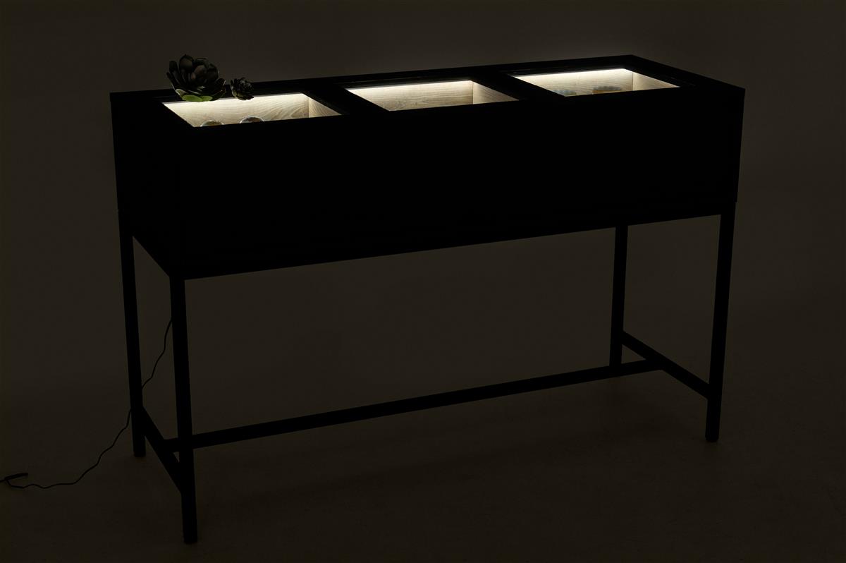 Glass Top Retail Console Table | Black Steel Base