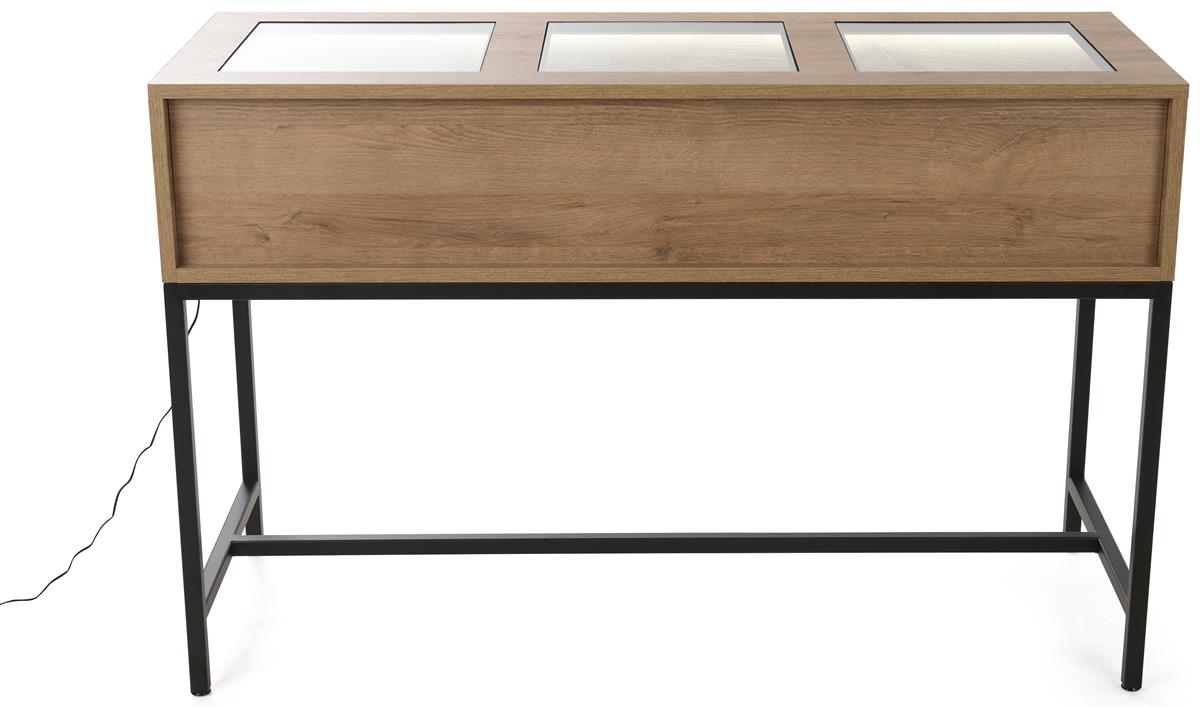 Glass Top Retail Console Table | Black Steel Base