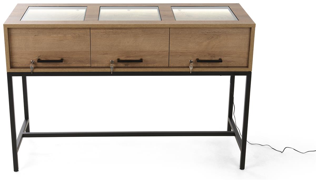 Glass Top Retail Console Table | Black Steel Base