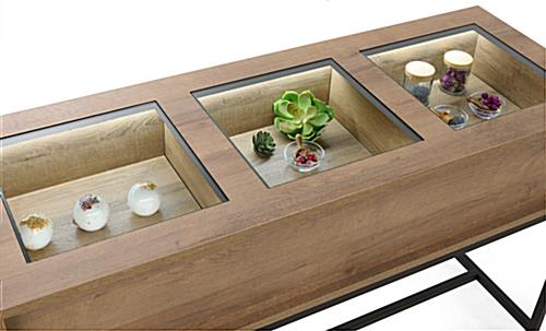 Glass Top Retail Console Table | Black Steel Base