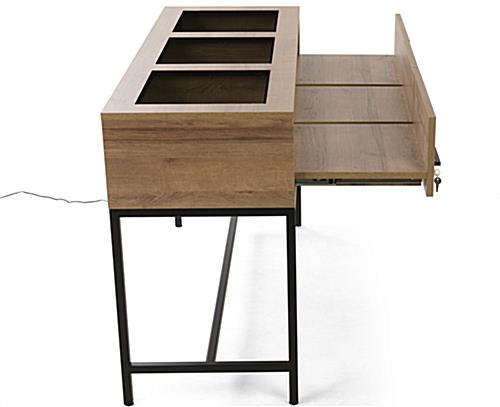 Glass Top Retail Console Table | Black Steel Base