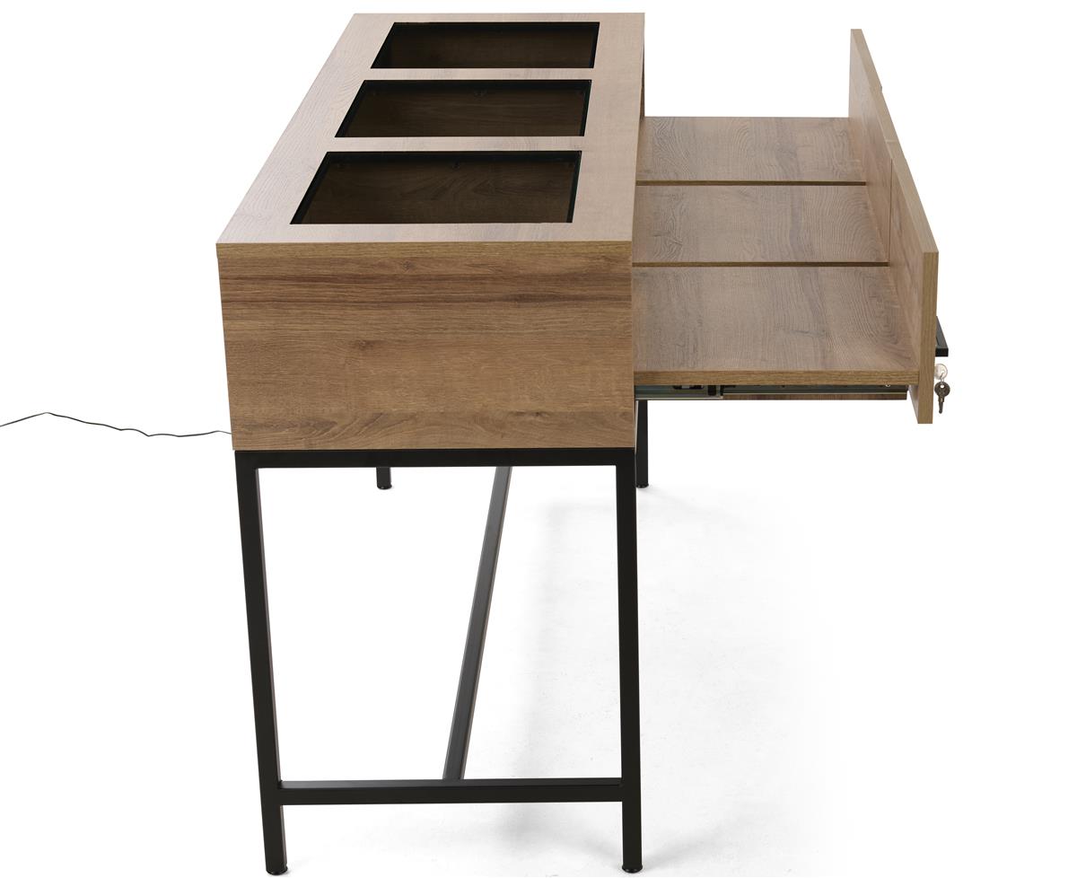 Glass Top Retail Console Table | Black Steel Base