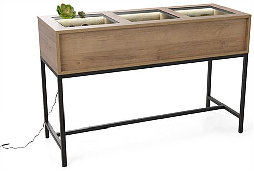Glass Top Retail Console Table | Black Steel Base