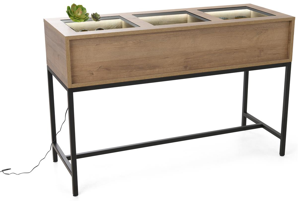 Glass Top Retail Console Table | Black Steel Base