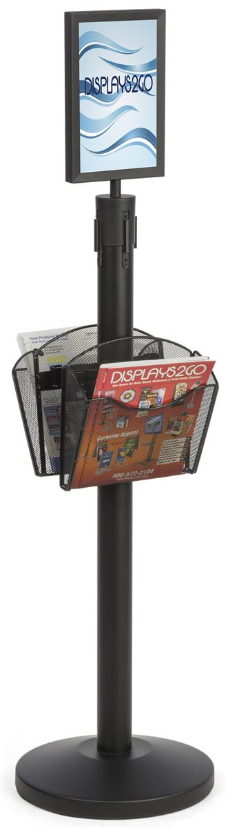Stanchion w/ 2 Literature Pockets & Sign Holder | Blue Belt