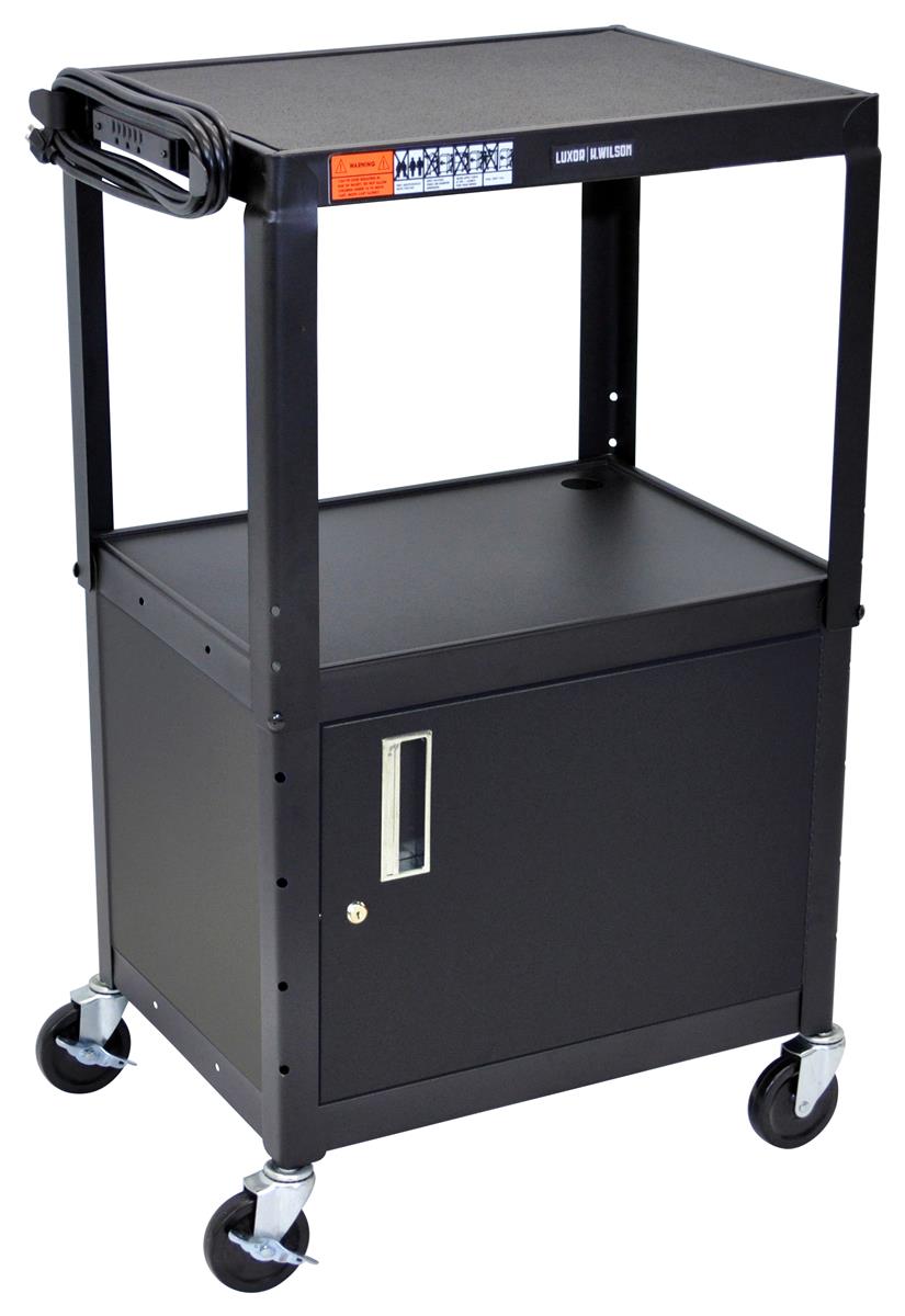 AV Cart with Media Cabinet & Included 3-Outlet Power Strip