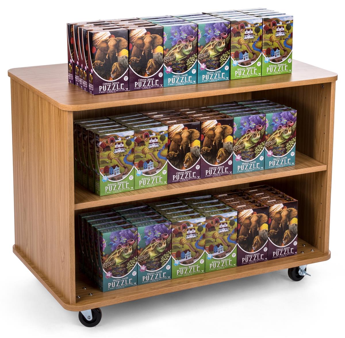 Nested Store Display Shelves with Wheels | 38.5”H Maple Showcase