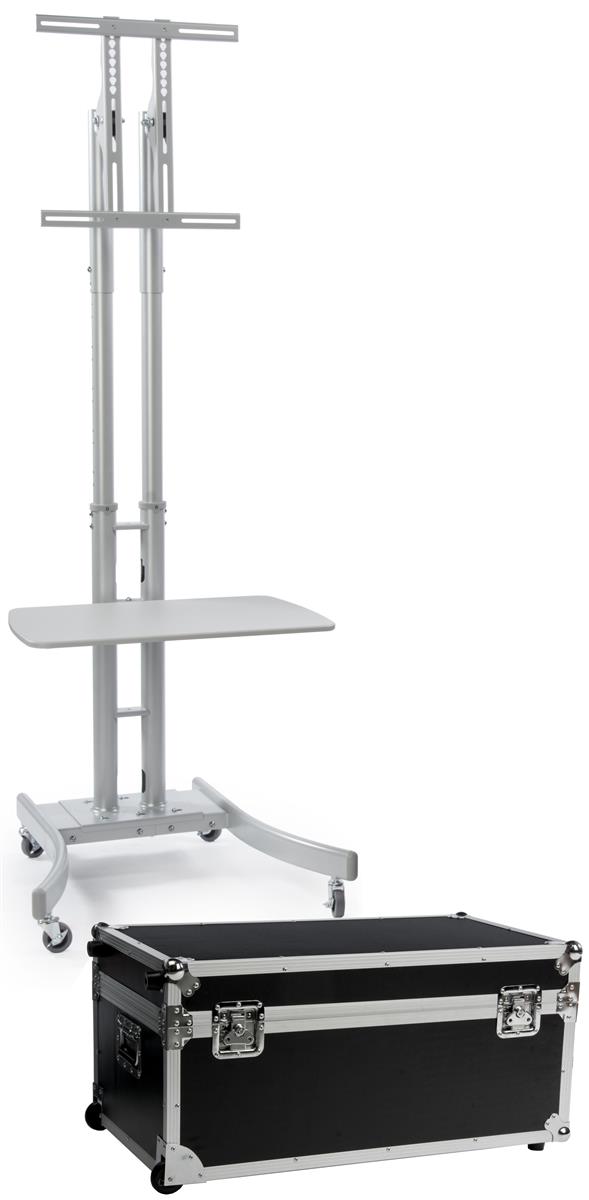 Collapsible TV Stand Features Silver Finish, Travel Case & Shelf