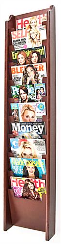 (10) Pocket Cascading Magazine Rack | Red Mahogany Finish