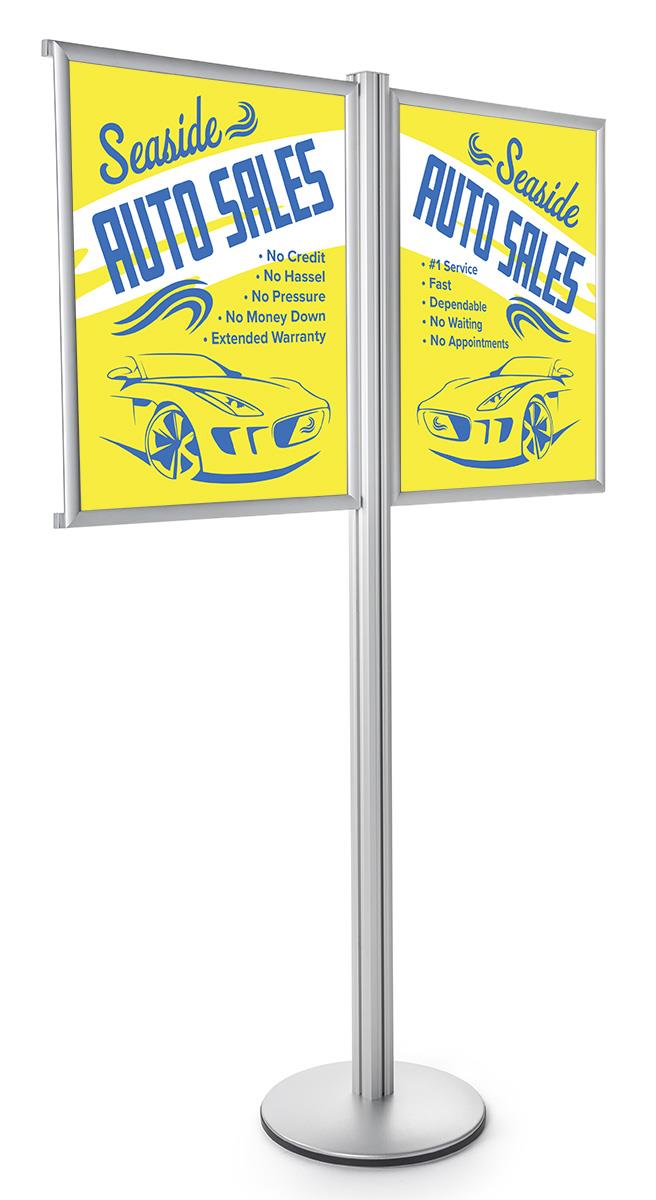 Dual Poster Fixed Post Display Stand | Holds (2) 22 x 28 Graphics