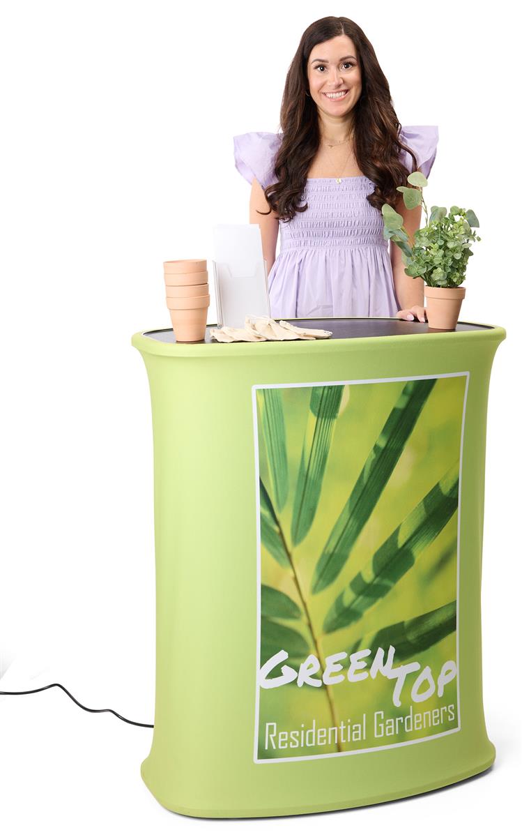 Pop Up Trade Show Podium with LED Lights and Custom SEG Graphics