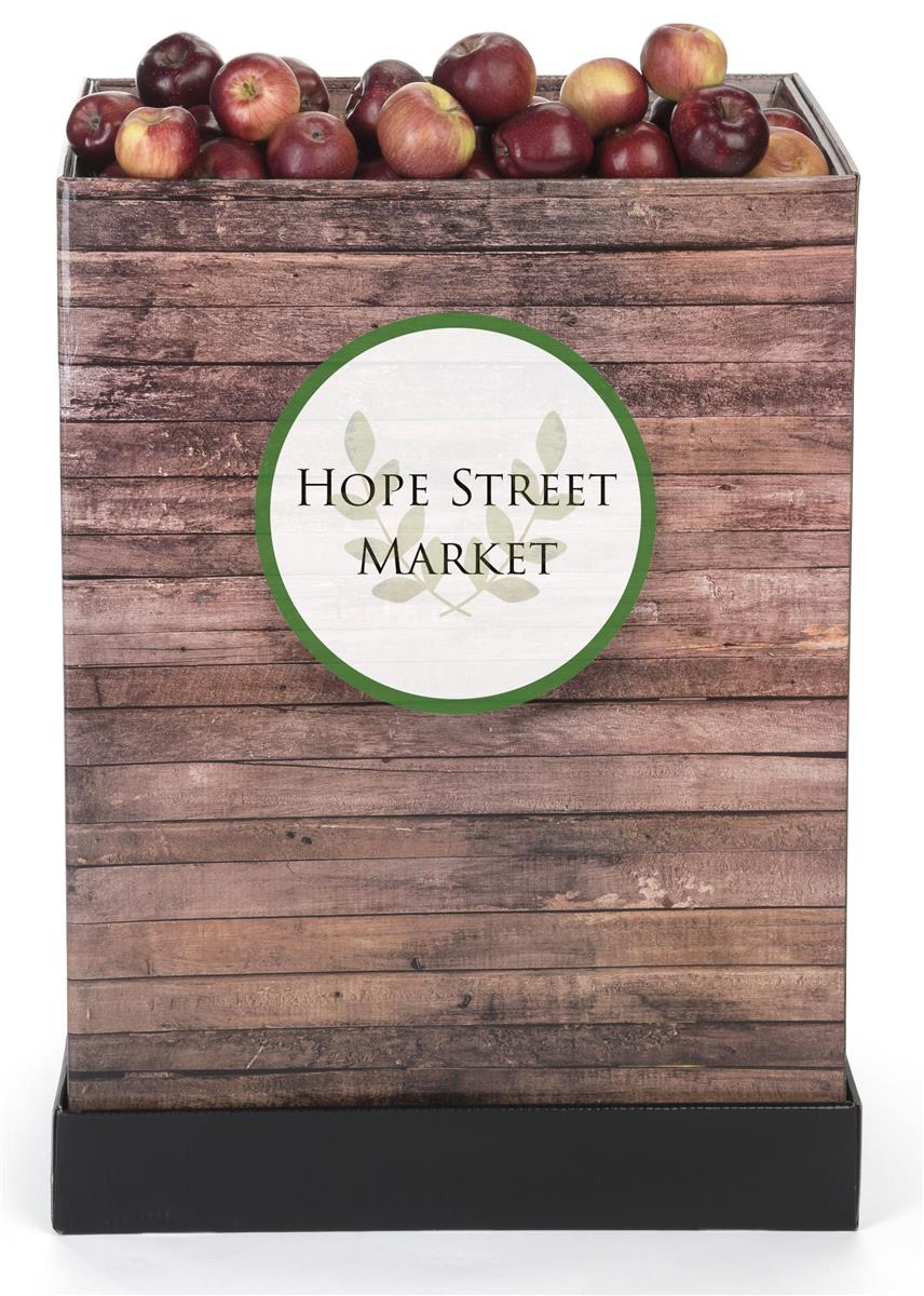 Custom Cardboard Dump Bin Rustic | Pre-Printed Faux Wood Exterior