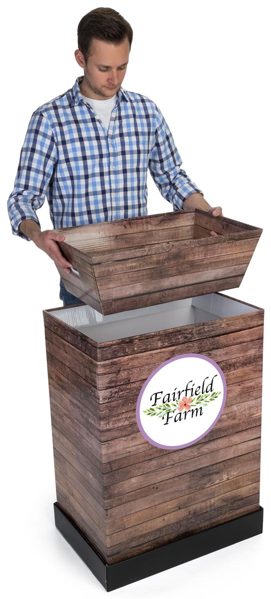 Custom Cardboard Dump Bin Rustic | Pre-Printed Faux Wood Exterior