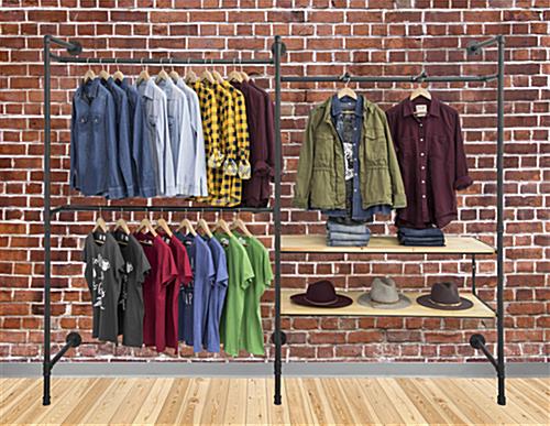 Pipe Outrigger Wall Display | 2 Natural Stained Wood Shelves