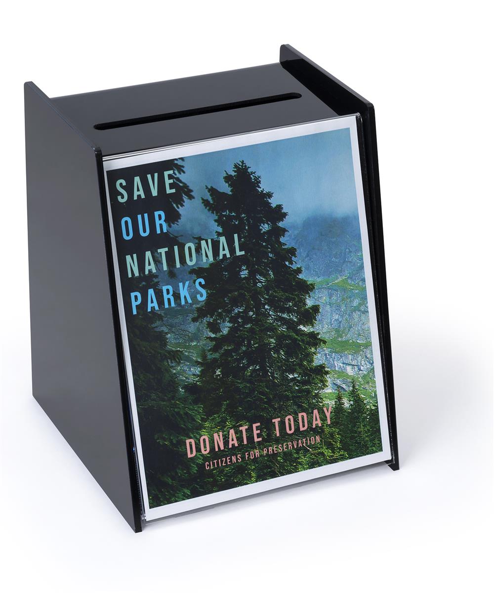 Black Acrylic Ballot Box | Security Pen Attachment & Header