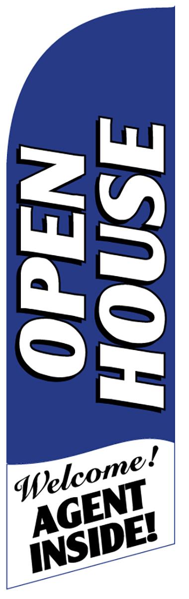 OPEN HOUSE Blue Feather Flag | 6’ Tall Banner