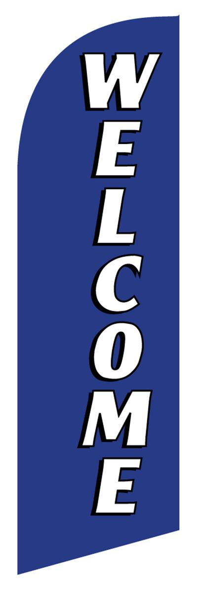 WELCOME Blue Feather Banner | Fade Resistant Fabric
