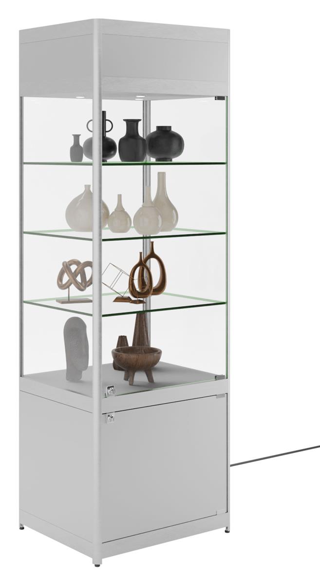 LED Store Display Case | Silver with Adjustable Shelves