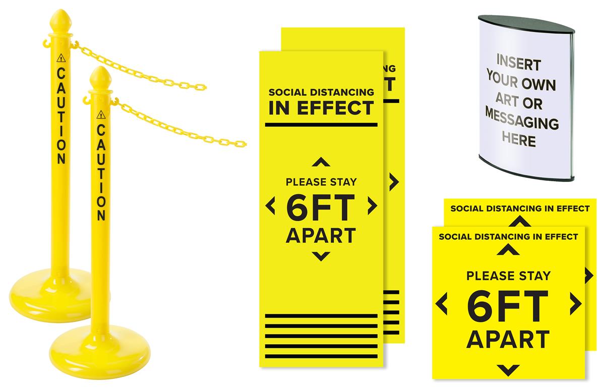 Social Distance Stanchion Bundle | Product Set includes Graphics