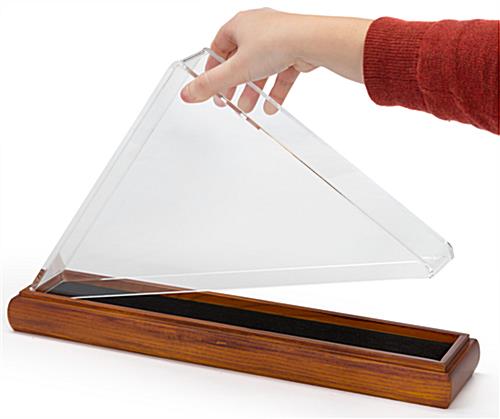 Acrylic Flag Holder | Cherry Stained Solid Oak Base