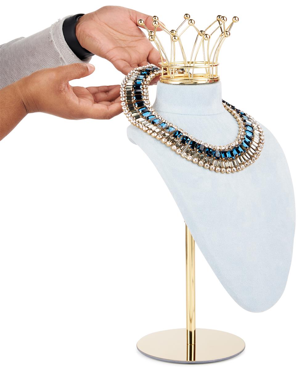 Jewelry Bust Display Stand with Crown | Available in Four Colors