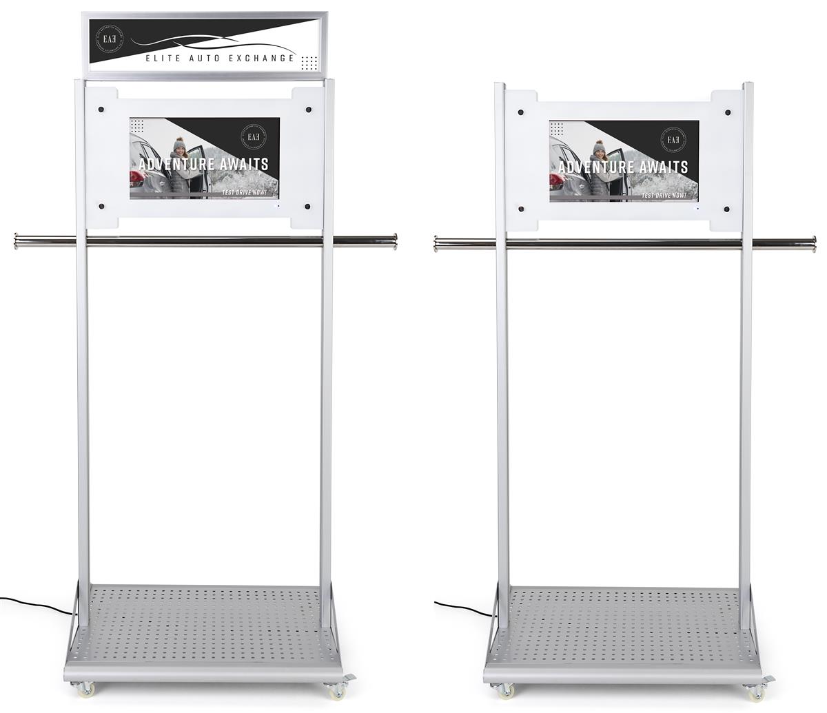 Mobile Garment Rack with Digital Sign | LCD Screen and Remote