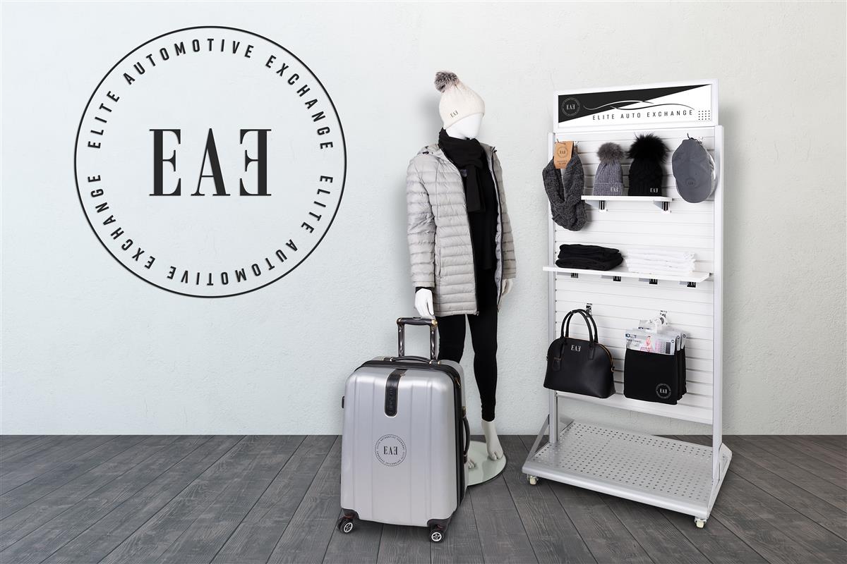 Rolling Slatwall Stand with Sign Holder | Double-Sided Panels