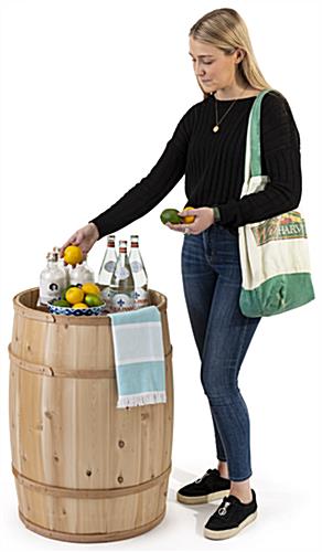 False Bottom Wooden Display Barrel | Made of Natural Cedar