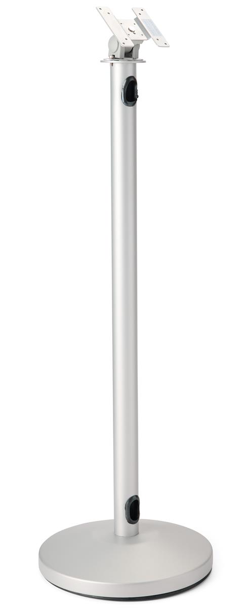 Silver Tablet Floor Stands | Straight Steel Post w/ Hidden Power