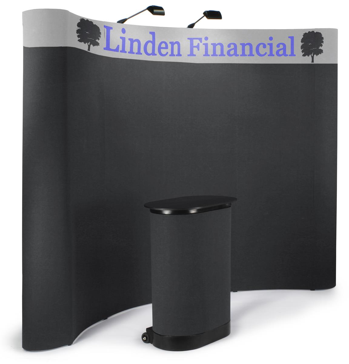 10' Convention Booth | Black Fabric & Custom Header