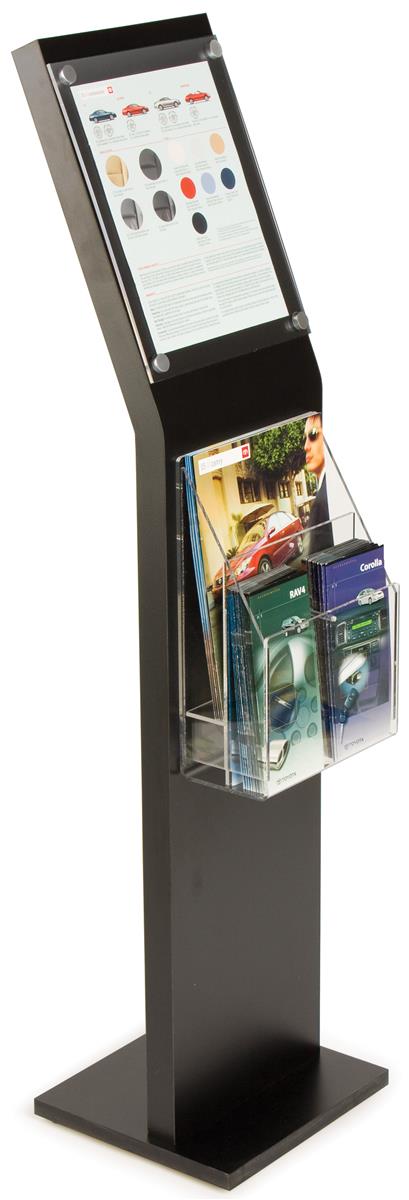 Black Magazine Stand | Face Plate & Tiered Brochure Pocket
