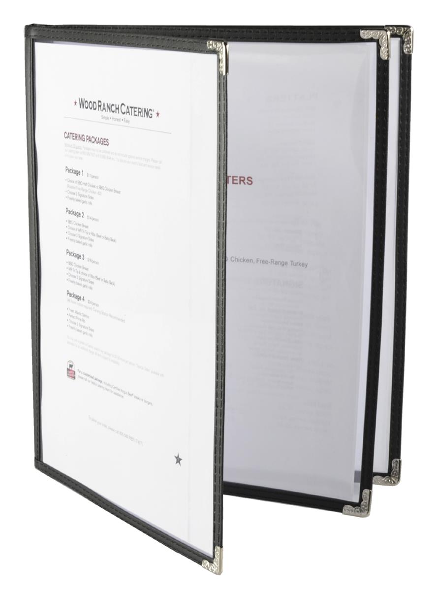 Black Restaurant Menu Covers | 6 Sheet With Silver Corner