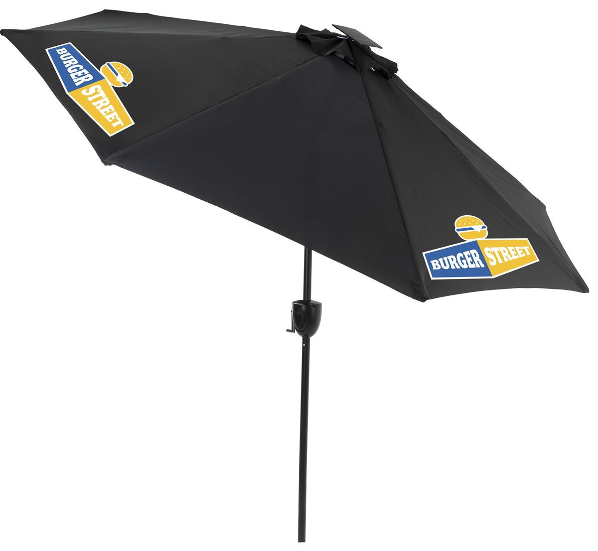 Cafe Umbrella with LED Lights | Custom Printed Black Canopy