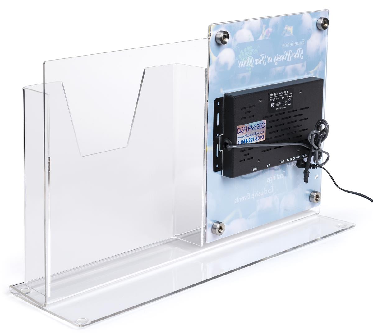Countertop Digital Sign Display with Magazine Holder | 7in Screen