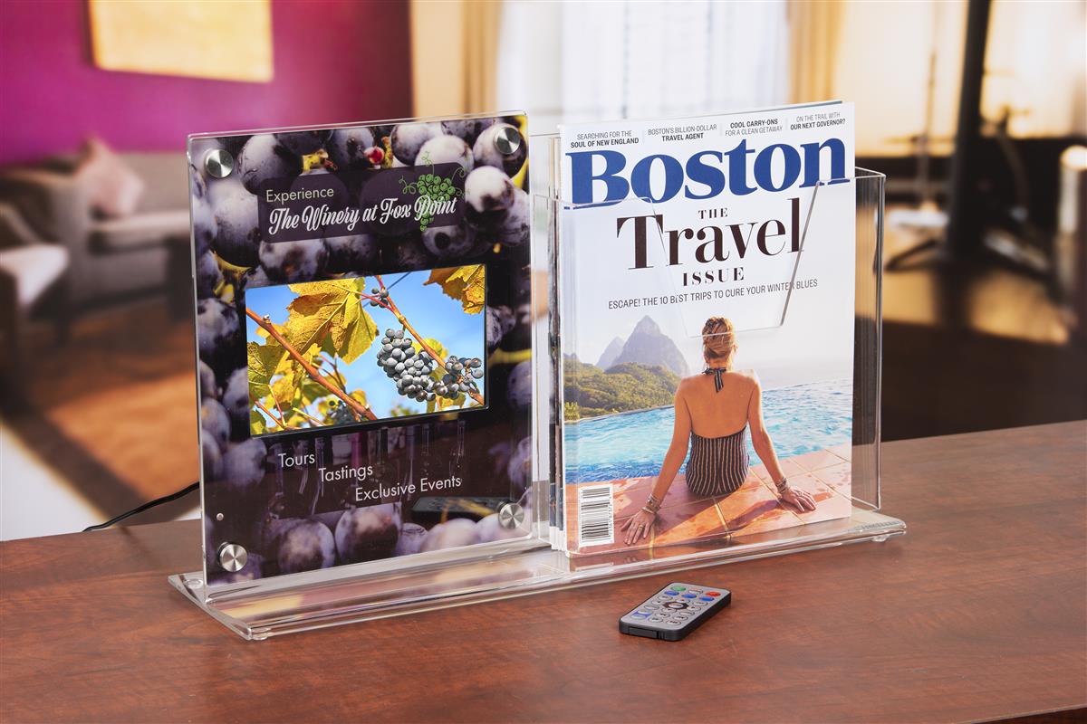 Countertop Digital Sign Display with Magazine Holder | 7in Screen