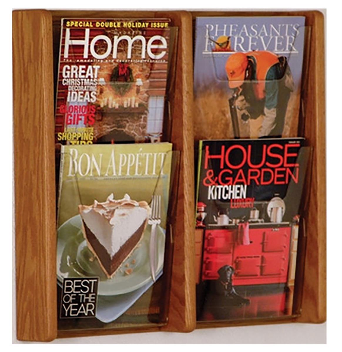 Adjustable Brochure and Magazine Wall Rack | Medium Oak Wood