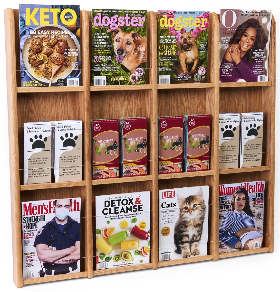 Wall Magazine Adjustable Hanging Display | Light Oak Finish