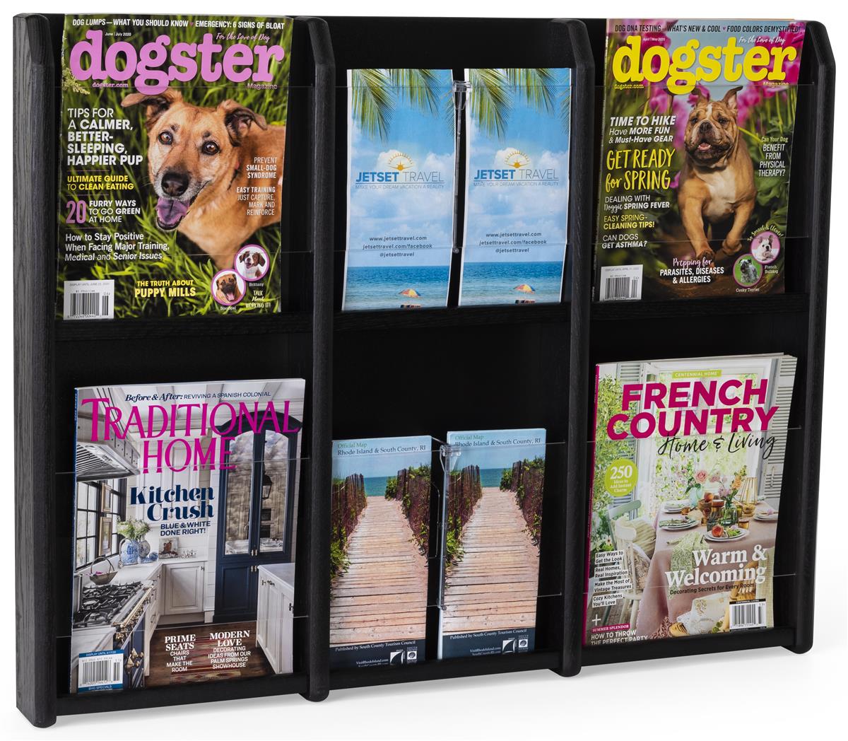 Adjustable Wooden Magazine Wall Rack | Black Finish Oak Wood