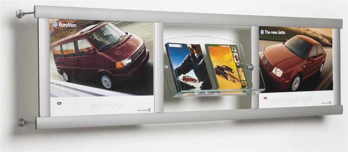 Wall Catalog Rack w/ Dual Adjacent Poster Frames