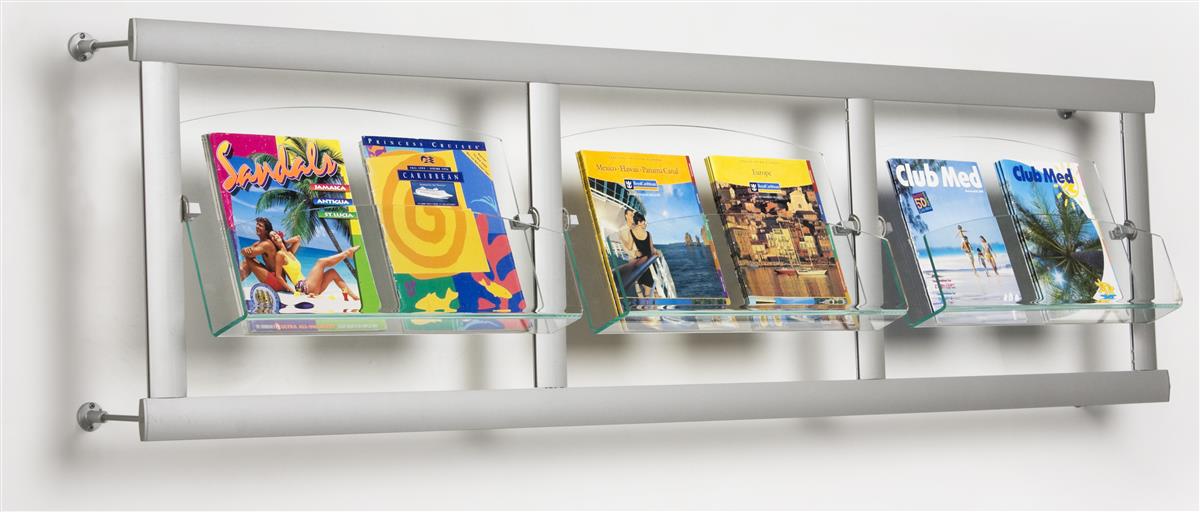 The Magazine Holder has a rust resistant, brushed aluminum frame.