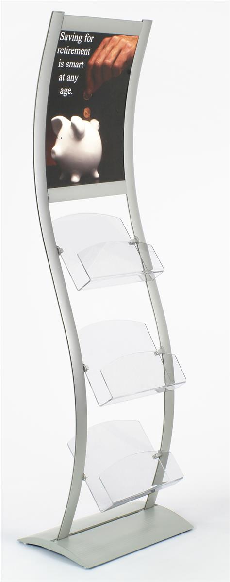 Catalog Stand w/ Wave Design Features 18" x 24" Frame & 3 Pockets